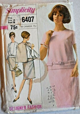 1966 Simplicity Designer Pattern #6407 Two-Piece Dress Cape Size 18 ...
