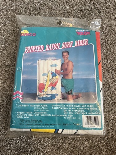 NOS Vintage Inflatable Raft Pool Float Surf Rider Retro Design Rayon ...