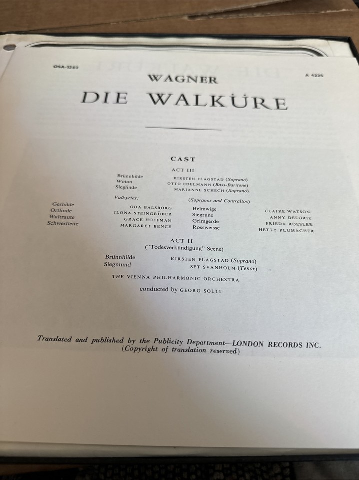 WAGNER DIE WALKURE KIRSTEN FLAGSTAD SOLTI UK LONDON OSA 1203 FFSS ...