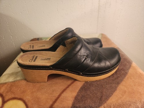 Clarks Collection Soft Cushion Womens sz 8.5 M Black Leather Slip On ...