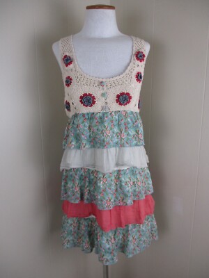 VTG Y2K Lulumari Crochet Granny Square Ditsy Floral Hippie Tunic Top ...