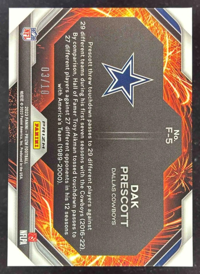 2023 Panini Prizm Fireworks Prizms Gold #F-5 Dak Prescott /10 | eBay