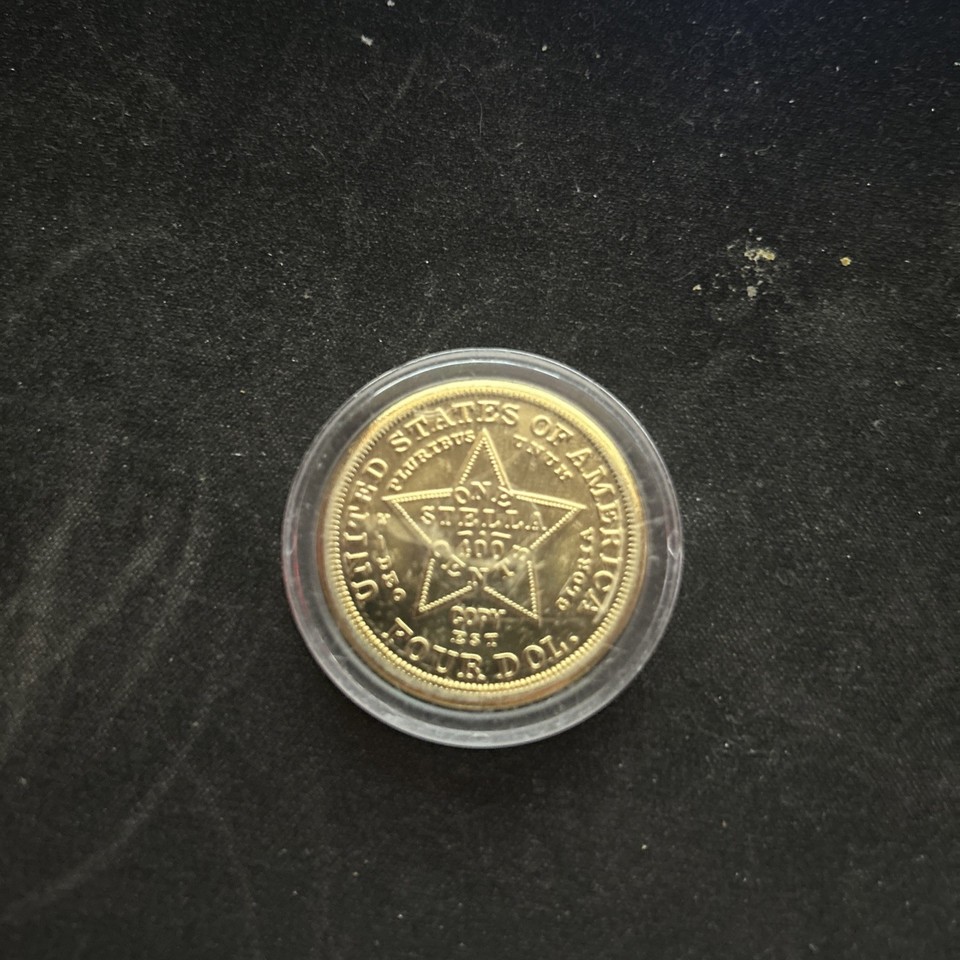 1879 $4 Stella Four Dollar Piece Coiled Hair Restrike Gold Plated Coin ...