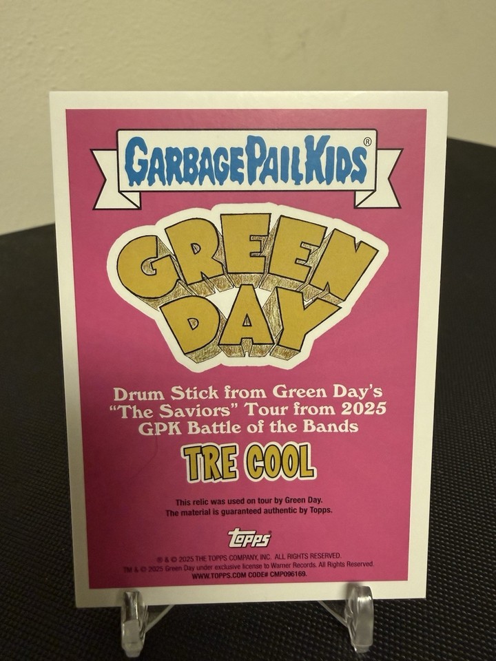 Topps 2025 Green Day GPK Garbage Pail Kids TRE COOL Drum Stick RELIC # ...