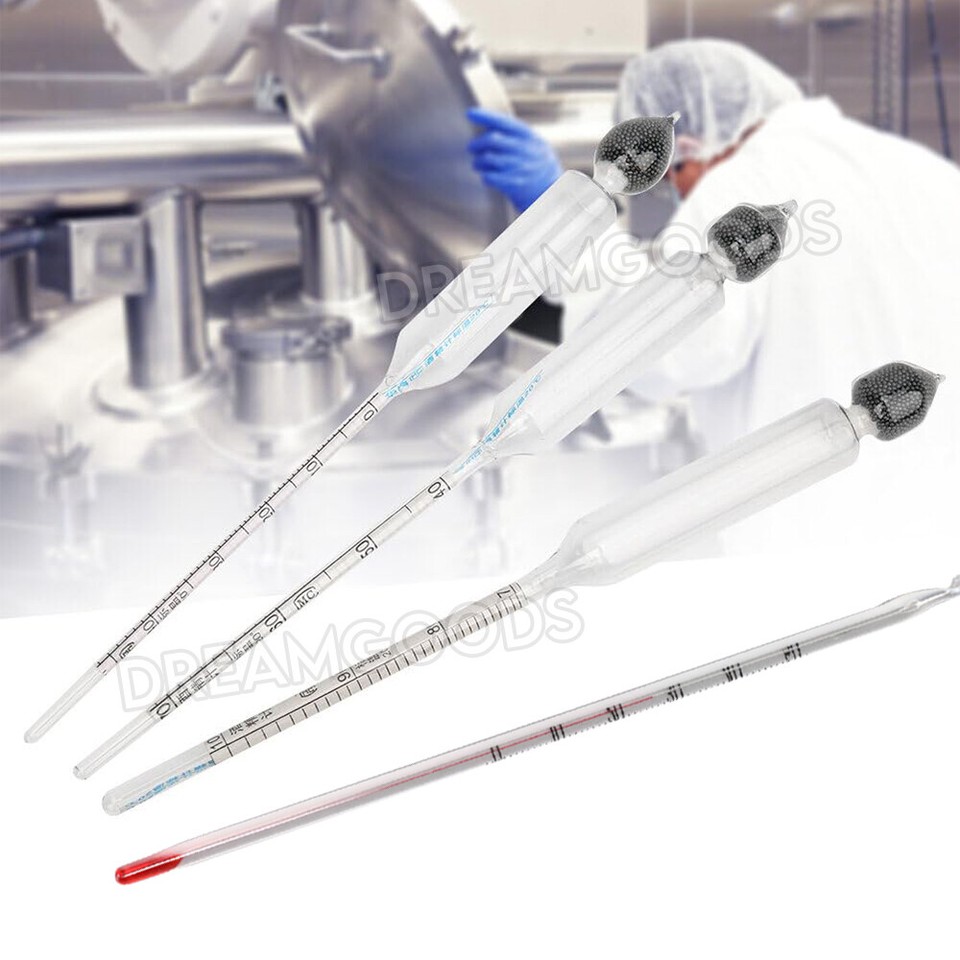 3x 0-100% Hydrometer Alcoholmeter Alcohol Tester Meter+Thermometer ...