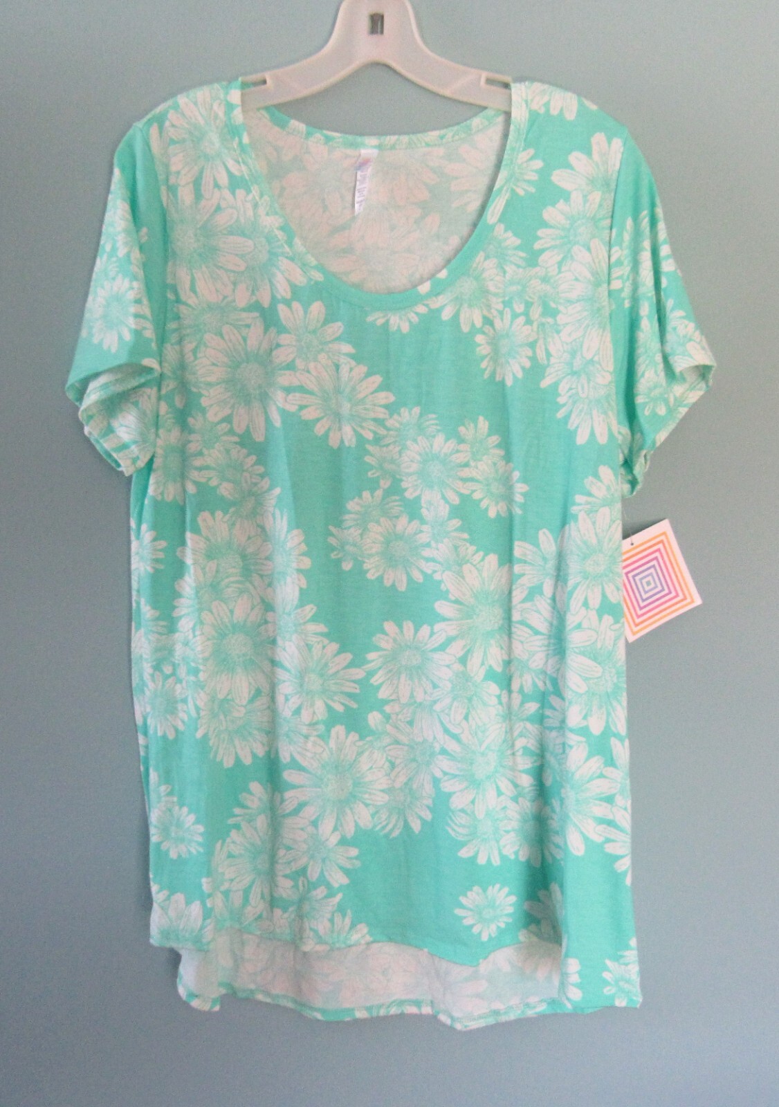 LULAROE CLASSIC T WHITE DAISY FLORAL SEAFOAM GREEN KNIT TOP XLARGE NEW ...