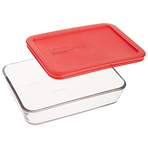 Pyrex 6-cup 7211 Rectangle Glass Food Storage Containers with Red ...