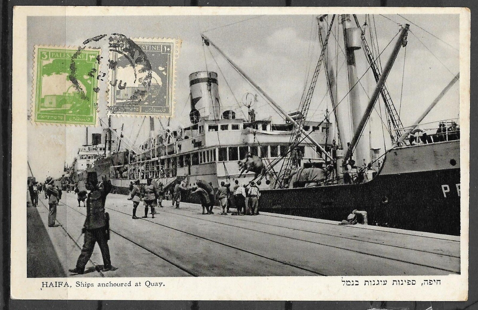 Judaica Palestine rare Old Postcard Haifa Harbour Ships Anchored at ...
