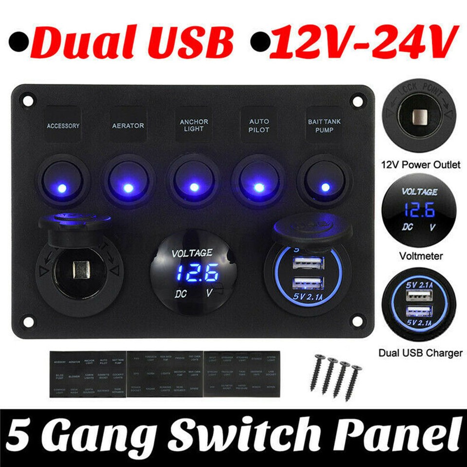5 Gang 12V 24V LED Light Switch Control Panel For Camper RV Car Boat ...