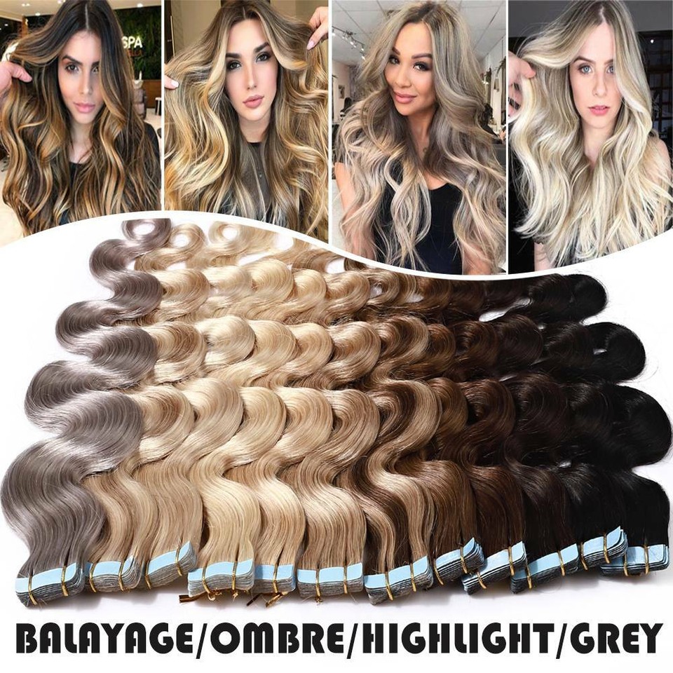 Thick Wave Tape In Skin Weft Remy Human Hair Extensions Full Head 10/20 ...