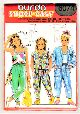 Burda 6074 Girls Jacket-Top-Pants Size 10 to 15 Kids Easy Sewing ...