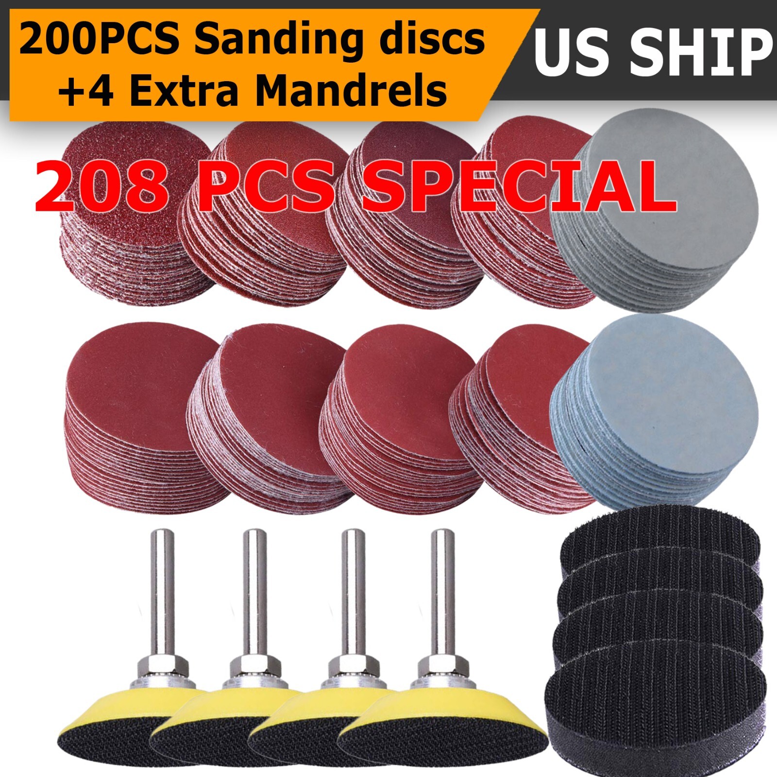 200x Sanding Discs 2" Sanding Disc Sand paper Hook Loop Sander M6 Drill ...