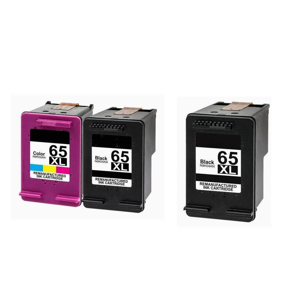 3pk Black Color Ink Cartridges Compatible for HP 65XL Deskjet 3720 3730 ...