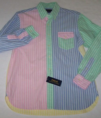 NWT Polo Ralph Lauren Blue/Pink/Yellow PASTEL STRIPES Colorblock Fun ...