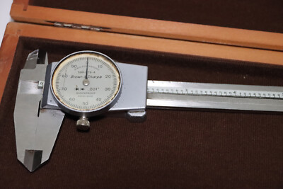 Brown & Sharpe Dial Caliper, 6" Shock Proof Swiss Made with wood case ...