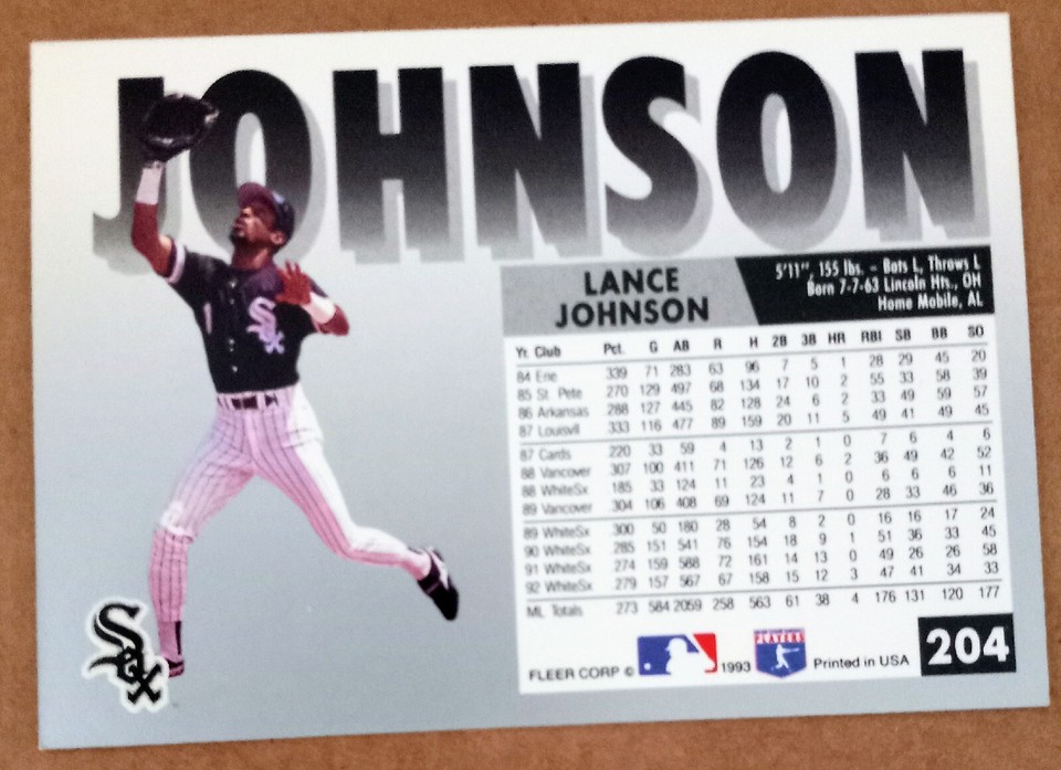 1993 Fleer LANCE JOHNSON Baseball Card #204. CHICAGO WHITE SOX. | eBay