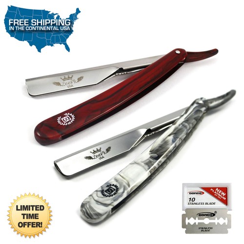 2 PC SMART BARBER SALON CUT THROAT STRAIGHT RAZOR SHAVETTE + 10 SHAVING ...