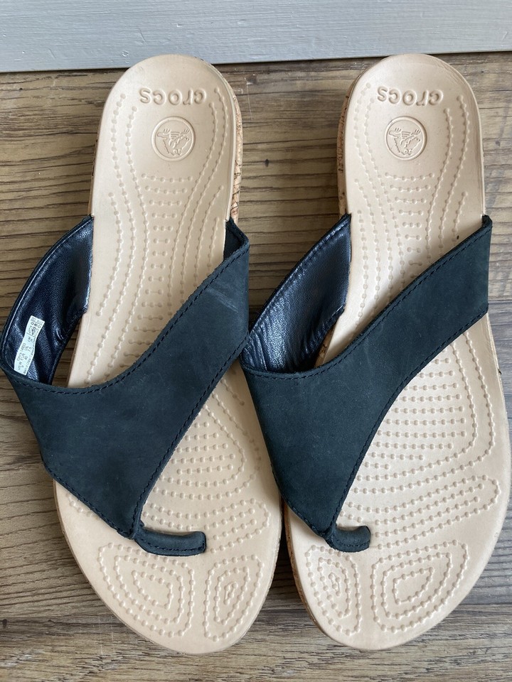 Crocs Black Thong Cork Bottom Sandals Women's Size 9 | eBay