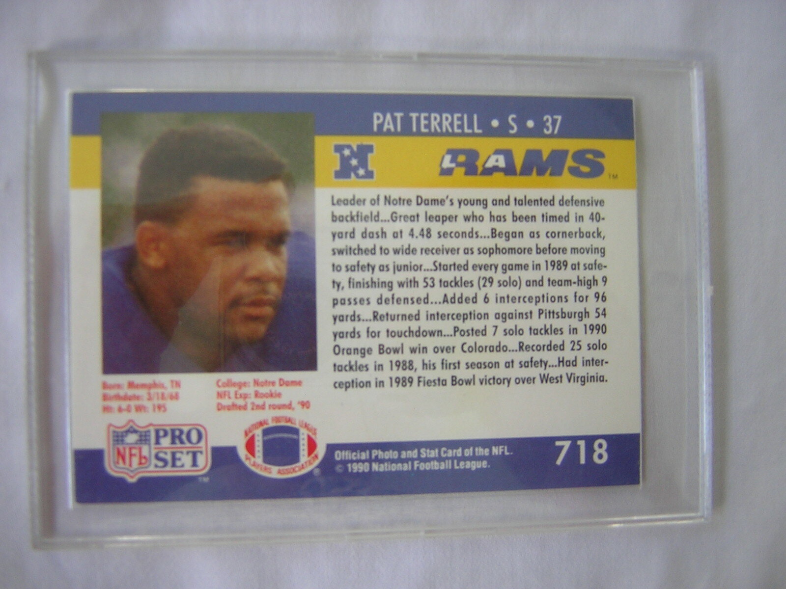 Pat Terrell Autographed Football Card Los Angeles Rams 1990 Pro Set ...