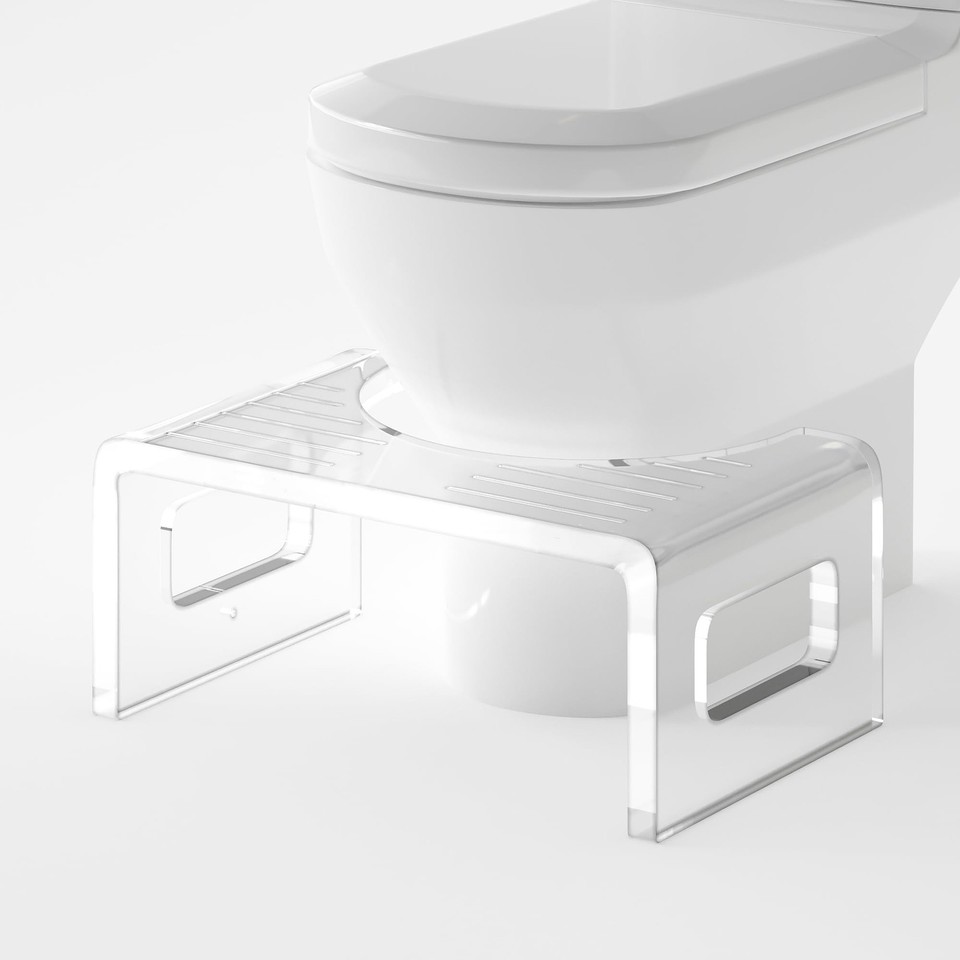 7" Clear Acrylic Toilet Stool 300lb Capacity Non-Slip Bathroom Poop ...