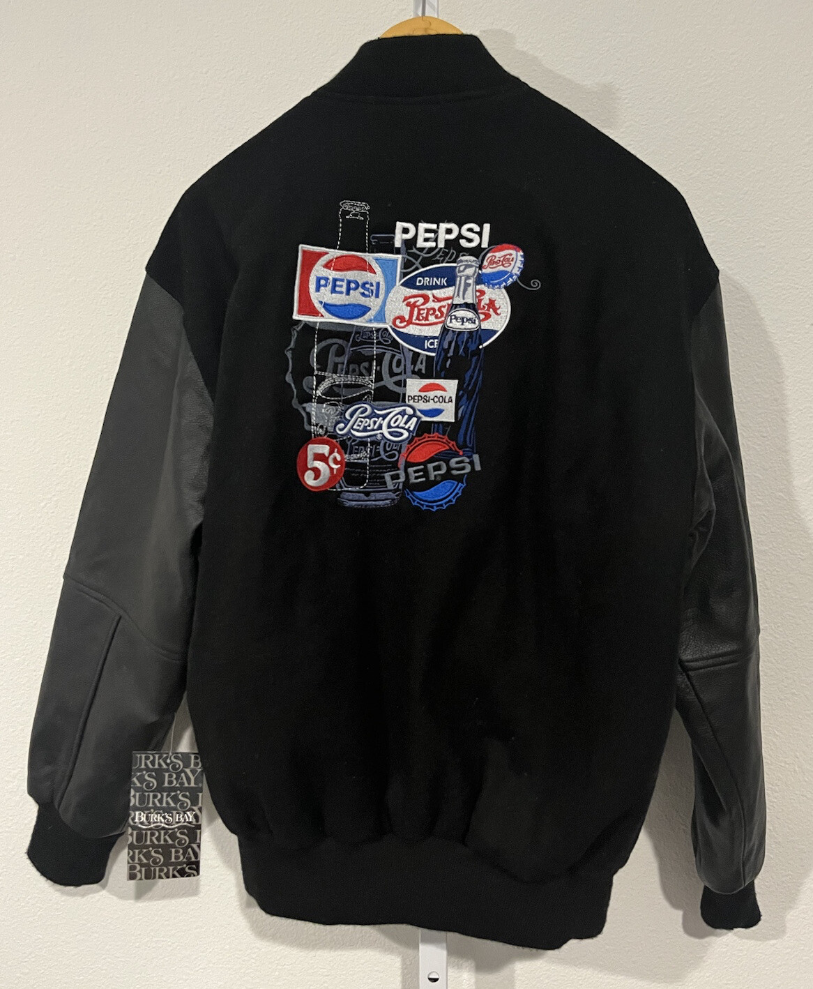 VTG PEPSI-COLA VARSITY JACKET! WOOL & LEATHER! QUILTED LINING! sz S ...