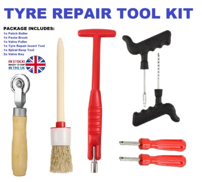 Tyre Puncture Repair Tool Kit with Roller,Valve Puller & Keys Brush ...