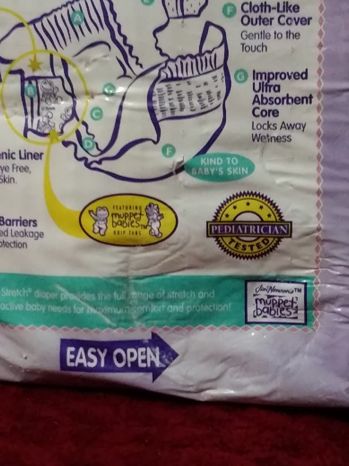 Vintage Baby Nice N Cozy X Large Muppets Muppet Babies Diapers 18 Count ...