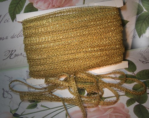 ANTIQUE heavy gold metal braid lace trim loop ribbon-work high metal ...