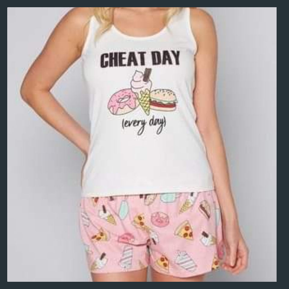 Ladies Shortie Pyjamas Sets Shorts & Vest Top 100% Cotton 5 Slogans New ...