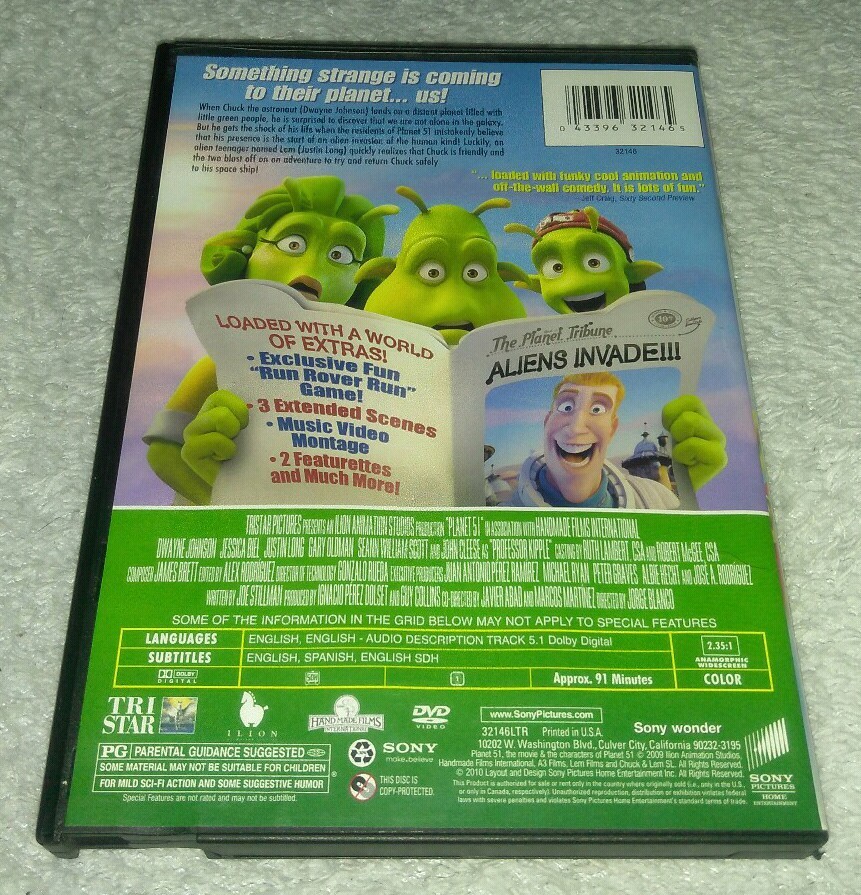 Planet 51 DVD DWAYNE JOHNSON, JESSICA BIEL, JUSTIN LONG, GARY OLDMAN | eBay