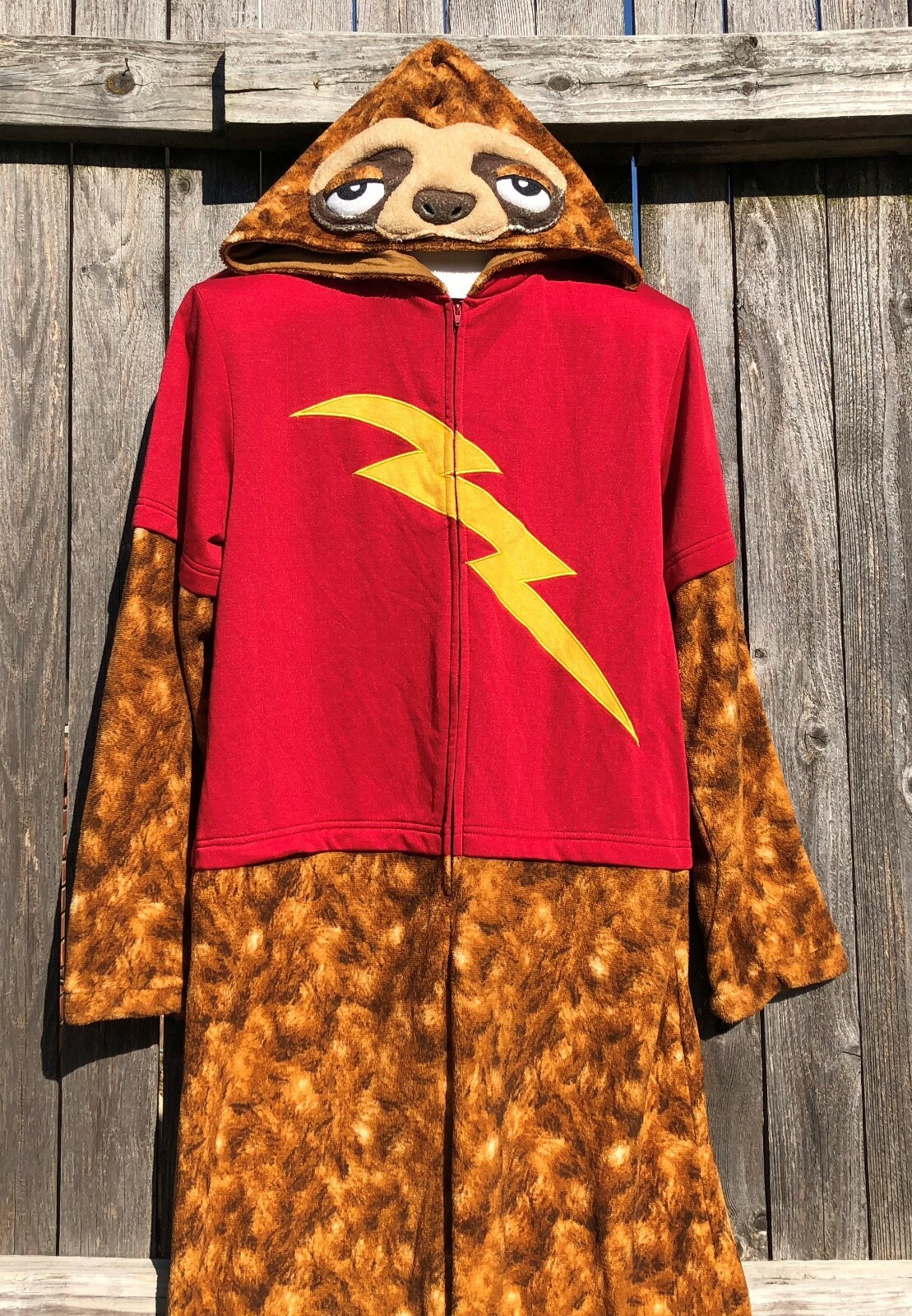 Super Sloth Costume Zip Front Hood Plush Furry~Adult M - Gem