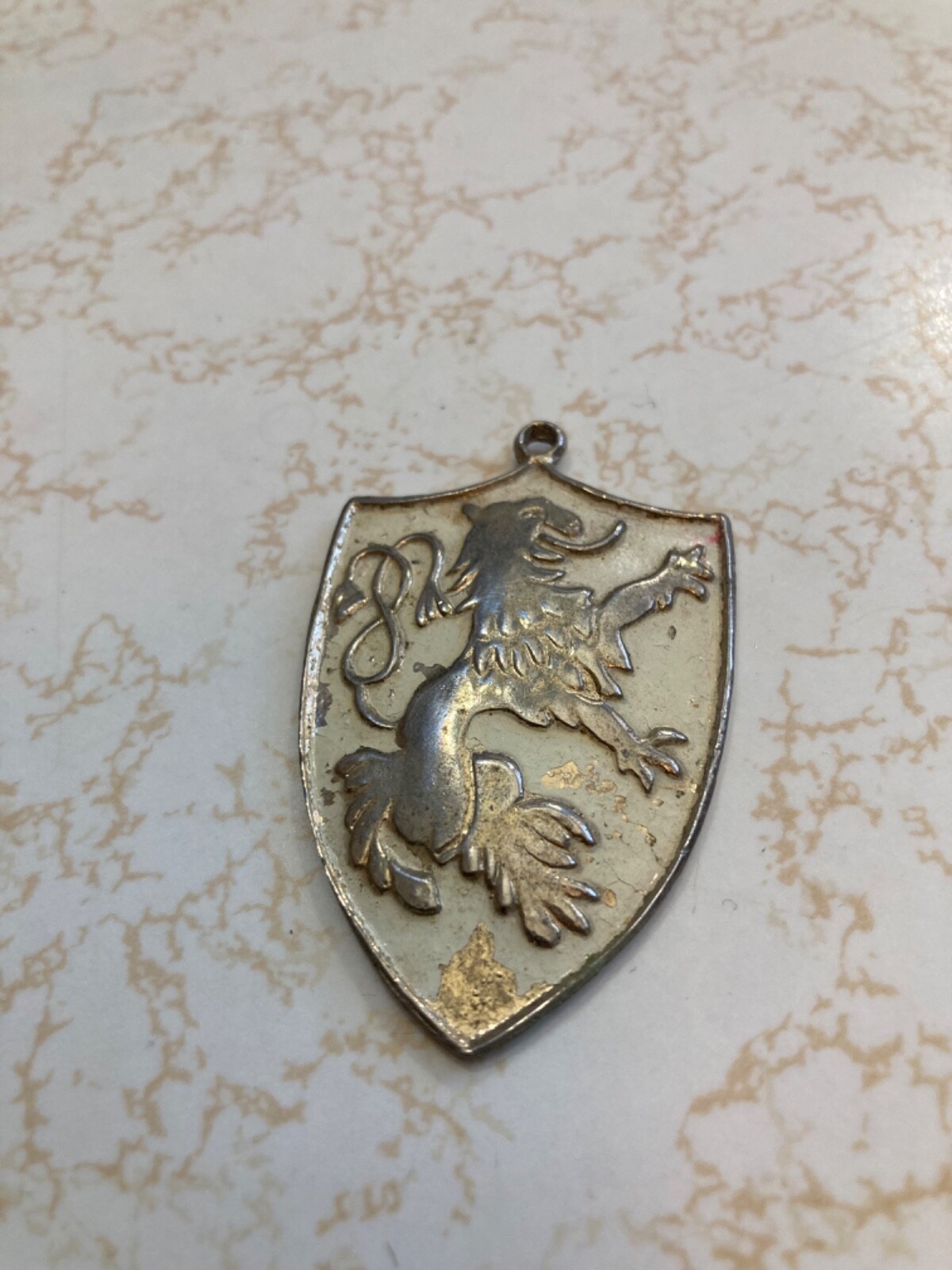Vintage Royal Crest Griffin Lion Shield Metal Pendant - Gem