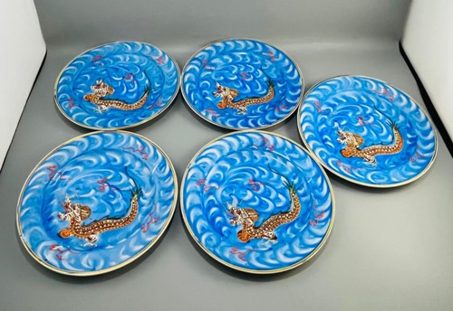 Vintage Dragon Ware Kutani Moriage Blue Dessert Plates 7.25" Set of 5 ...