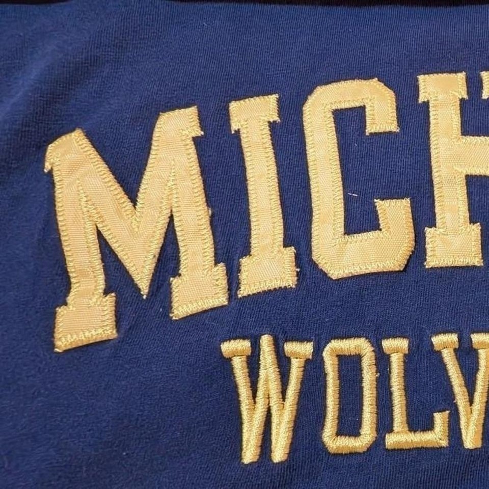 Michigan Wolverines long sleeve blue shirt maize stripes embroidered ...