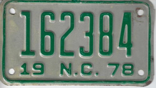 Vintage Original 1978 NORTH CAROLINA, NC, Motorcycle License Plate ...