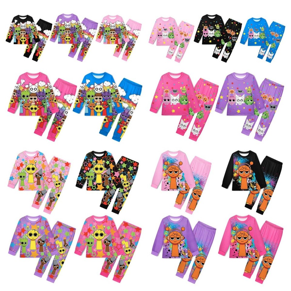 Boys Girls Sprunki Pyjamas Long Sleeve Outfits T-shirt Pants Nightwear ...
