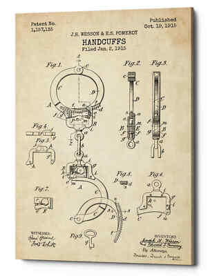 Epic Graffiti "Handcuffs Blueprint Patent Parchment" Giclee Canvas Wall ...