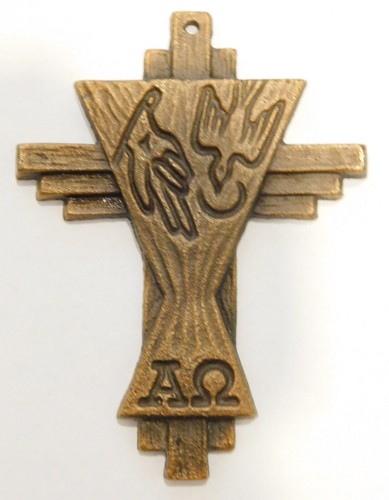 Kleines Bronze Kreuz mit Taube und Hand Alpha Omega 8,6x6,5cm | eBay.de