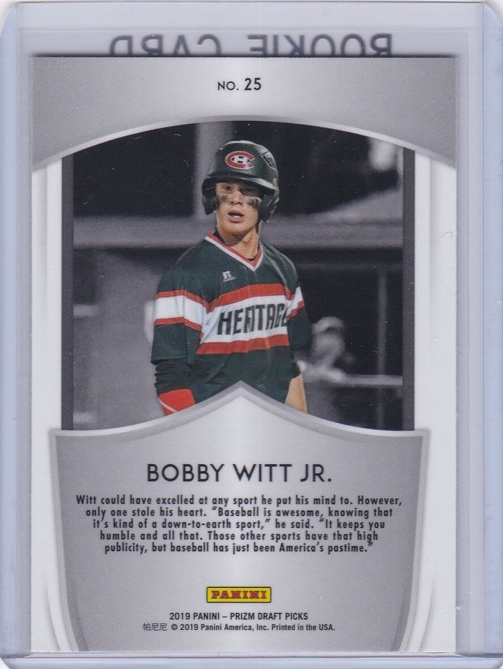 BOBBY WITT JR. ROOKIE CARD 2019 Panini PRIZM CRUSADE BASEBALL RC KC ...