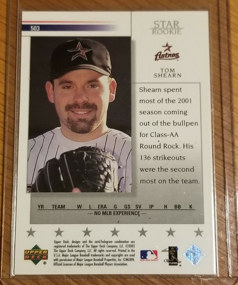 2002 Upper Deck Star Rookie #503 Tom Shearn Houston Astros Baseball ...