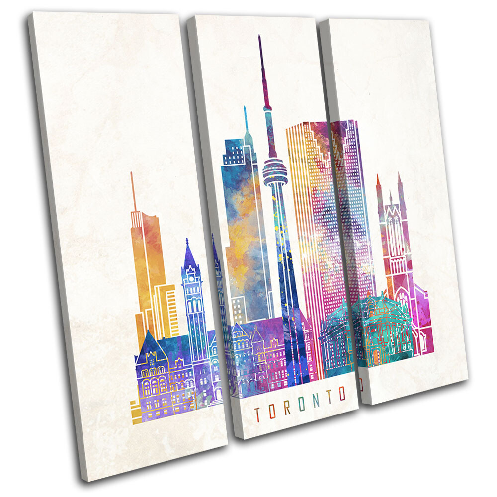 Toronto Colourful Abstract Grunge City TREBLE CANVAS WALL ART Picture ...