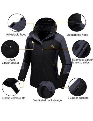 Womens 3-in-1 Winter Coat Snow Ski Jacket Waterproof Windproof Fleece ...