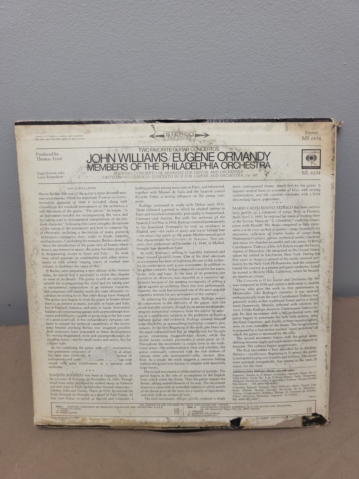 John Williams & Eugene Ormandy "Rodrigo/Castelnuovo-Tedesco" 12" Vinyl ...