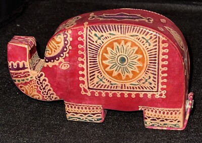Vintage Real Leather Handpainted Embossed Elephant Money Bank | eBay