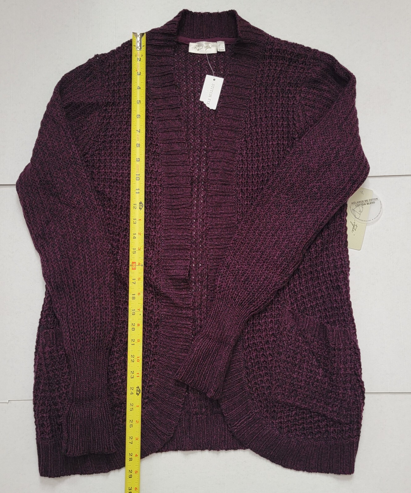 Womens Sweater Stitch Fix Cardigan Knit Open Front Pockets Dark Purple ...