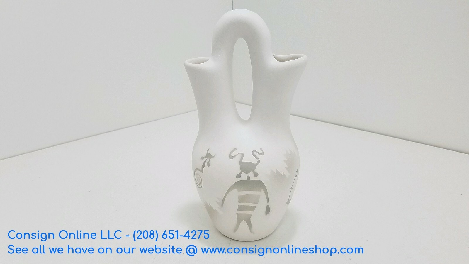 White Ceramic Decorative Vase Double Spouted Hand Crafted w ...