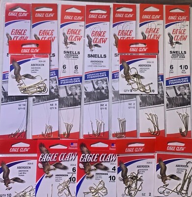 Eagle Claw Gold Aberdeen Hooks Styles 202 & 121 Snelled Fishing All ...