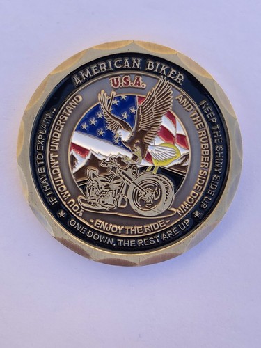 MOTORCYCLE CHALLENGE COIN "THE BIKERS CODE" BROTHERHOOD HONOR RESPECT ...