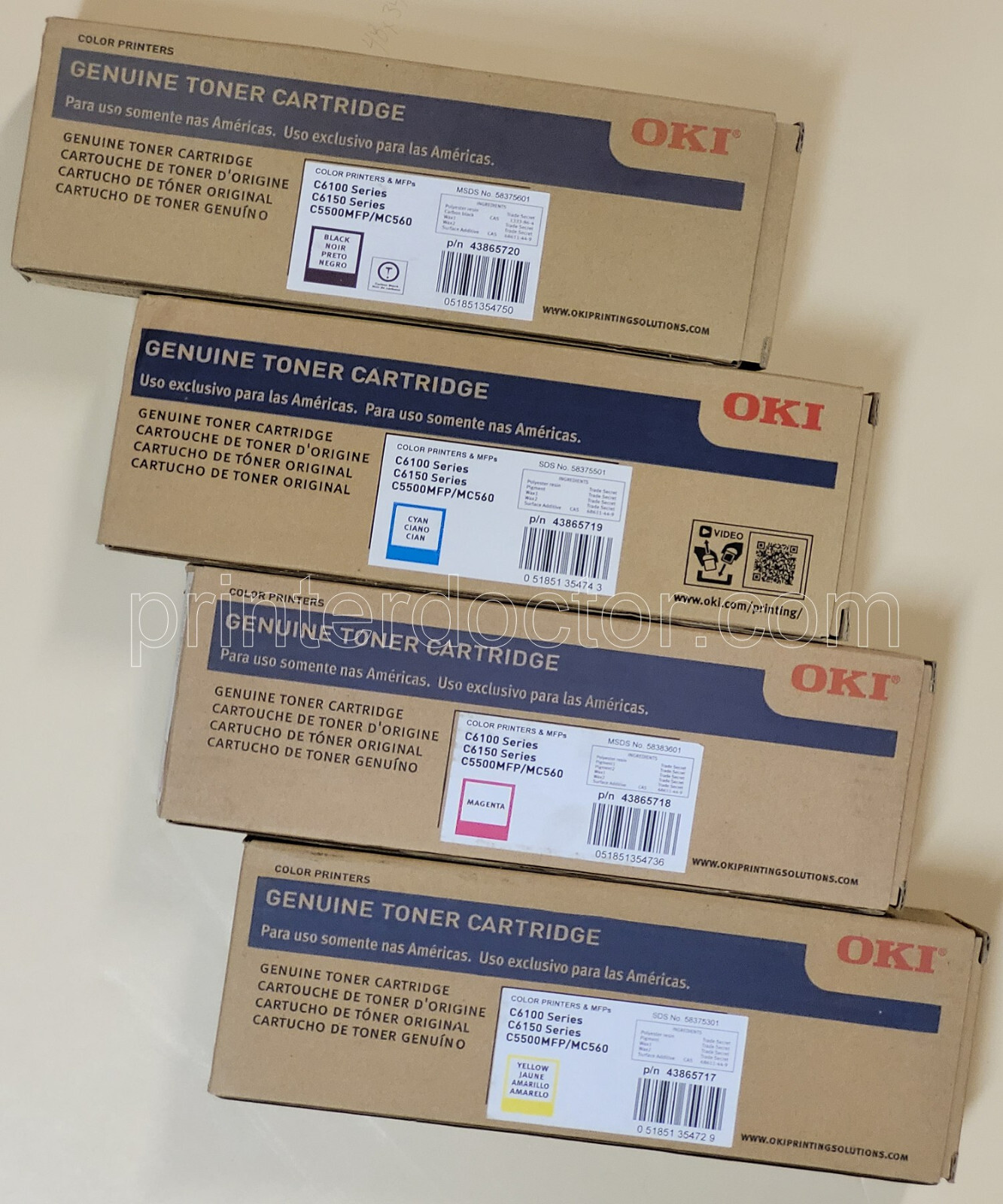 Genuine Oki C6100 C6150 MC560 C5550MFP toner 43865717 43865718 43865719 ...