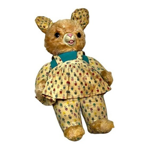 Gund vintage rabbit bunny plush 14 in tall cream w potted plant print ...